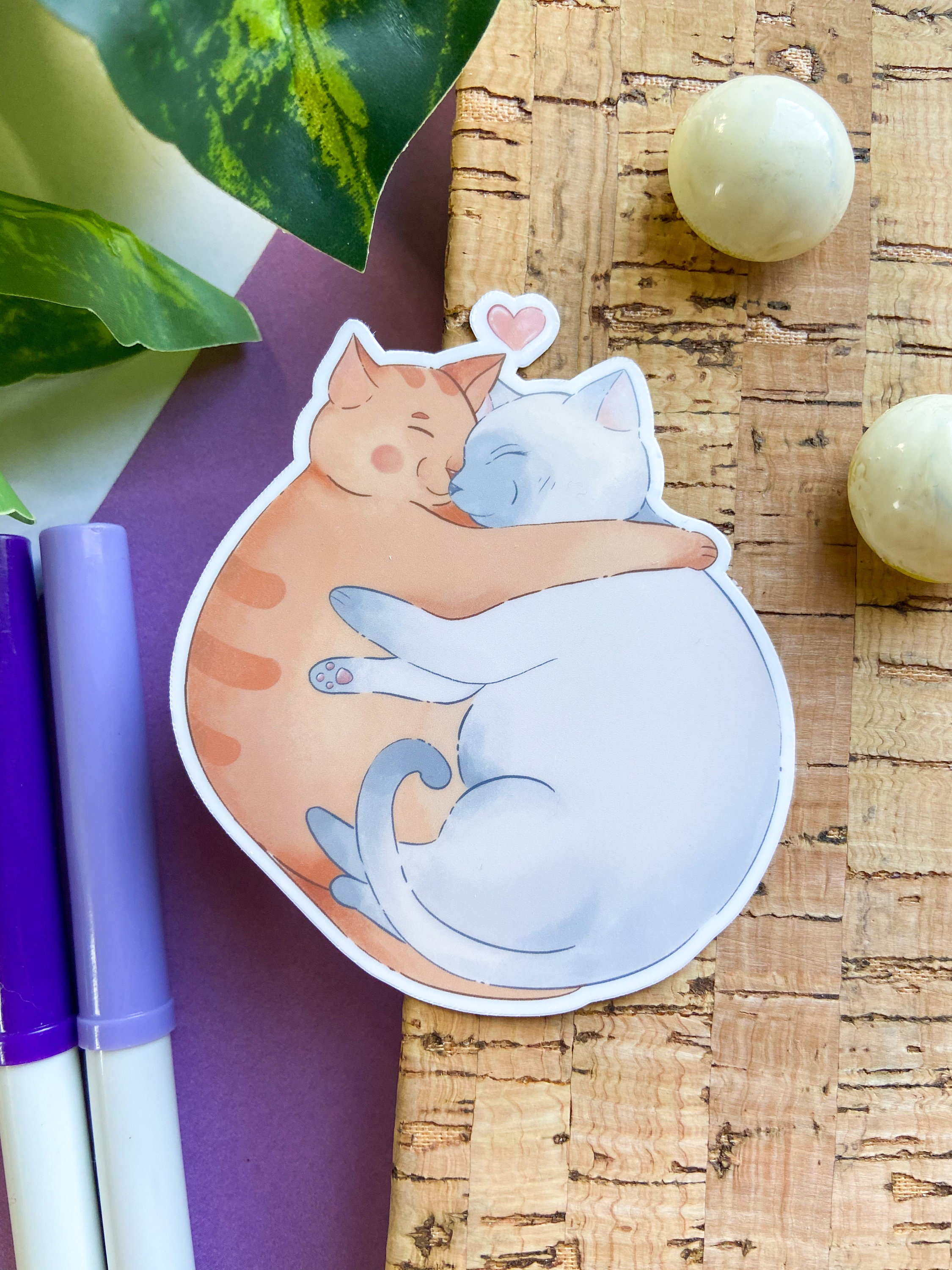Hugging Cat Sticker, Siamese Cat Sticker, Vinyl Laptop Decal, Orange ...