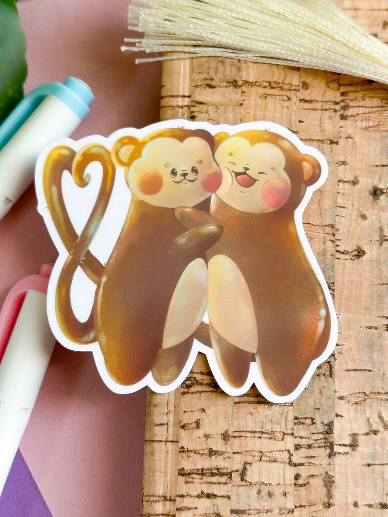 Monkeys in Love Sticker, Vinyl Decal, Waterproof Sticker for Water ...