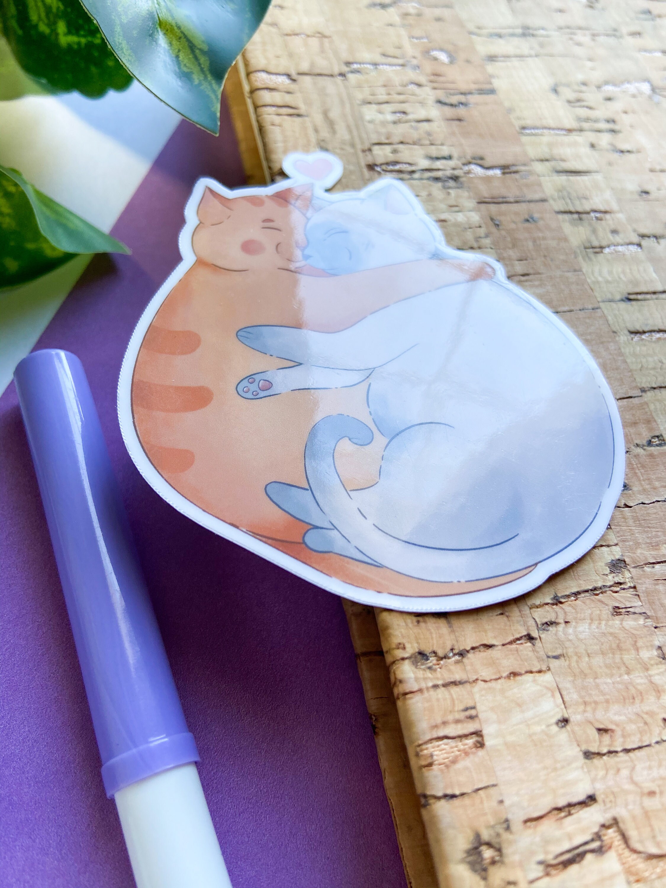 Hugging Cat Sticker, Siamese Cat Sticker, Vinyl Laptop Decal, Orange ...