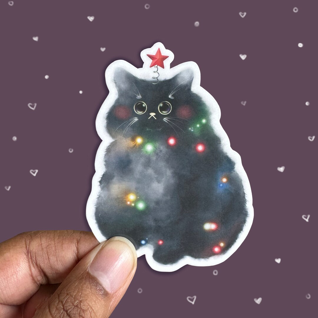 Christmas Lights Black Cat Sticker, Small Gifts for Cat Lovers ...
