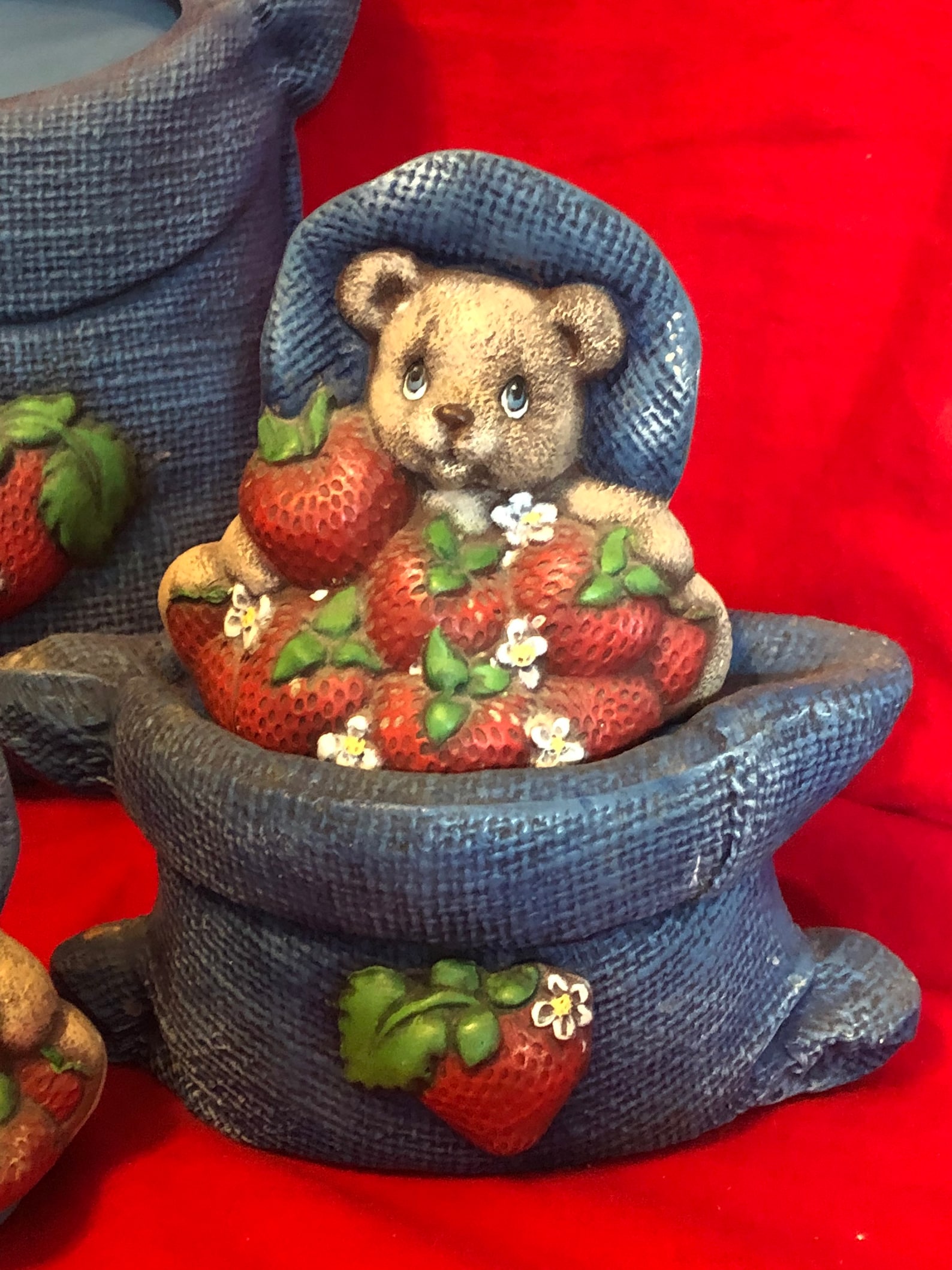 Ceramic 5 Piece Burlap Containers With Strawberries and Bear - Etsy