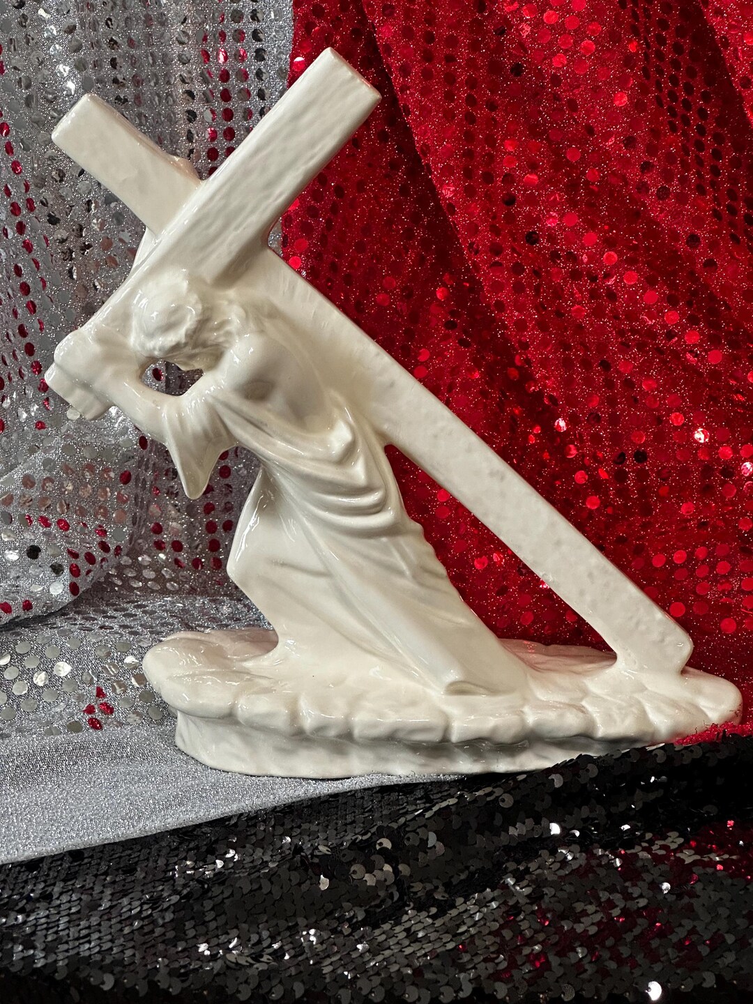 Ceramic Cross Sculpture - Handmade Jesus and Cross Figurine - Religious ...