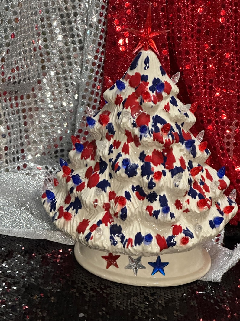 Patriotic Ceramic Ornament Tree: Handcrafted 4th of July Decor ...