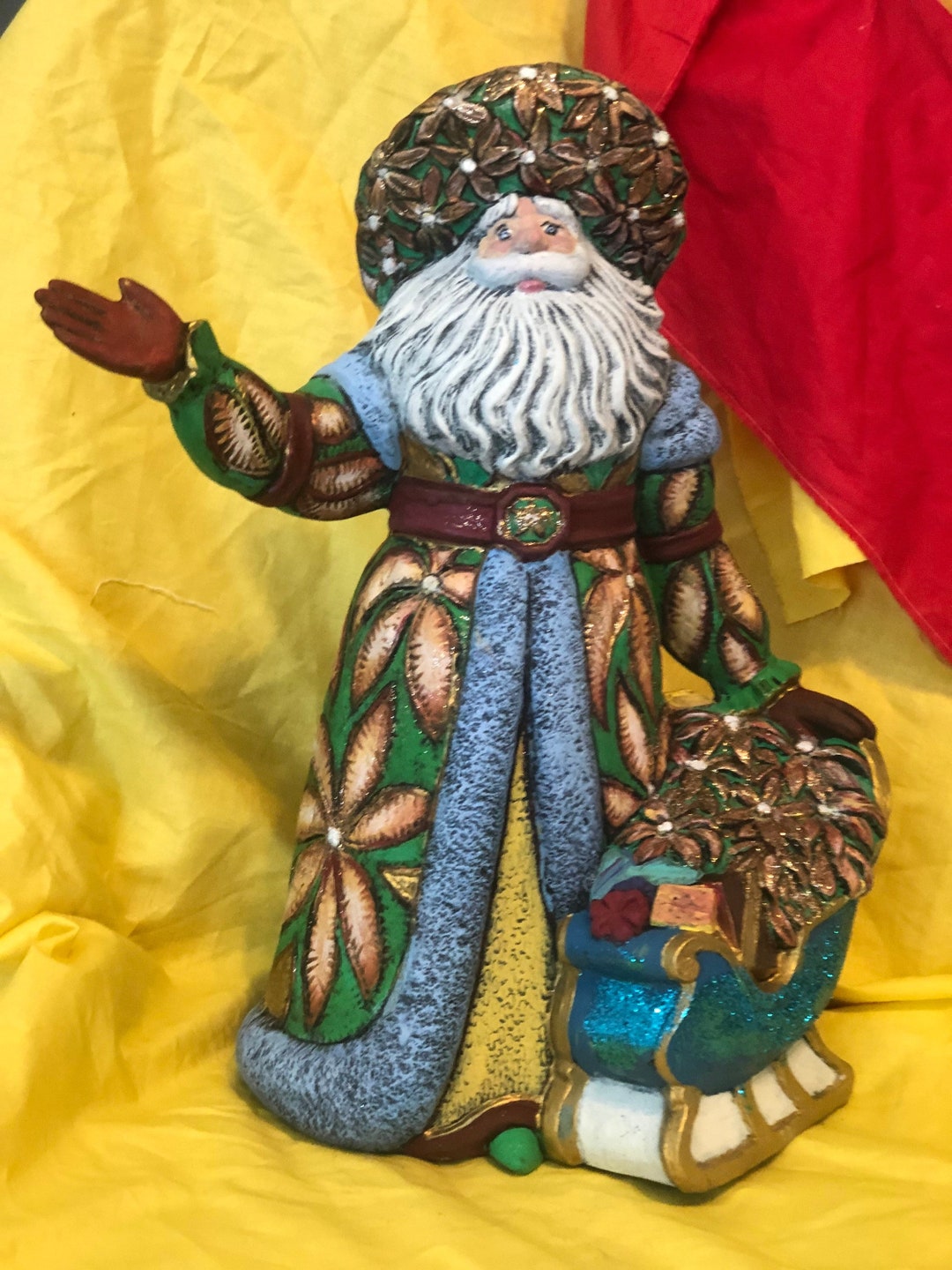 Handmade Poinsettia Santa Figurine: Unique Painted Ceramic Xmas Decor ...