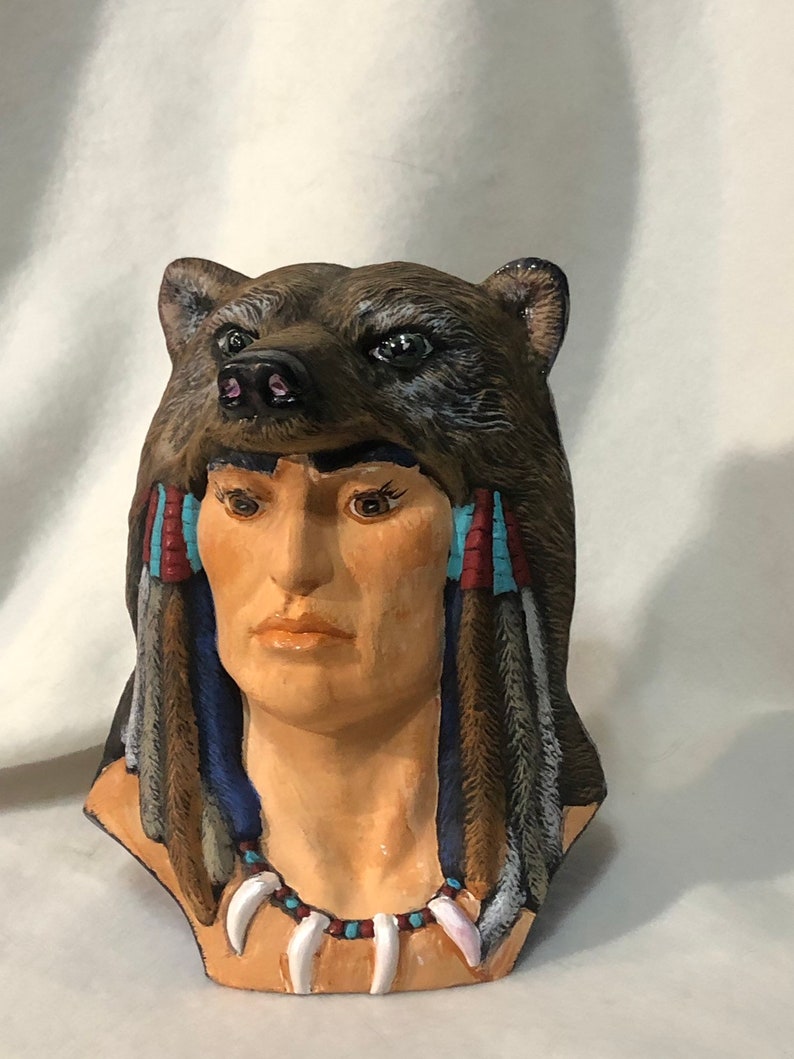 Native American With Bear Bust | Etsy