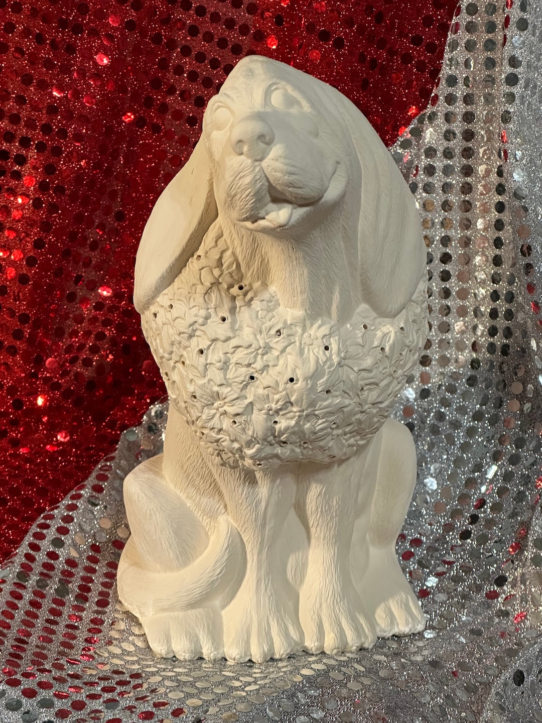 DIY Ceramic Bisque Dog With Wreath - DIY Puppy Statue - Xmas Dog ...