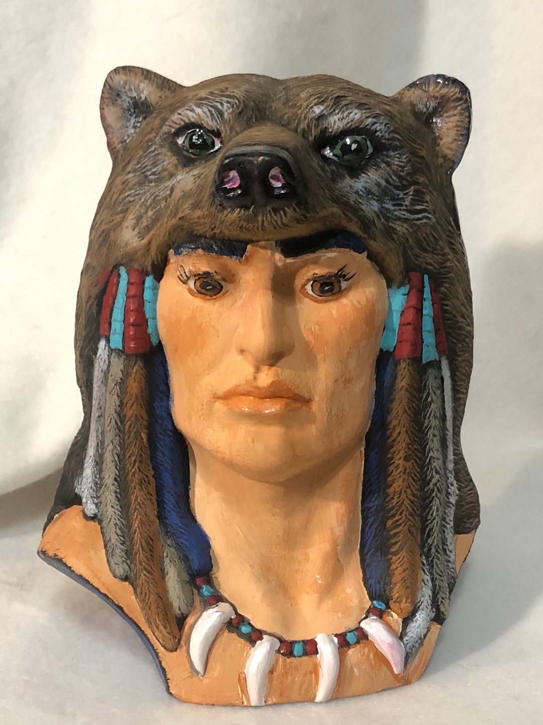 Native American With Bear Bust - Etsy