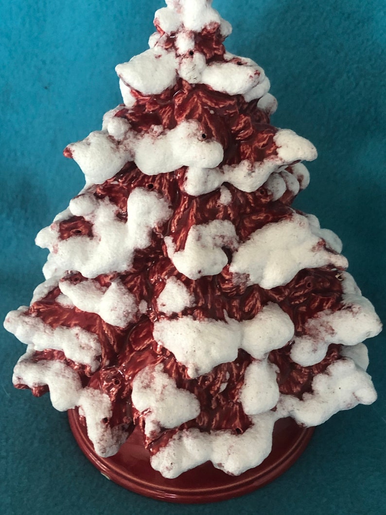 Small Red Glazed Frazier Fir With Non Fired Snow and Clear - Etsy