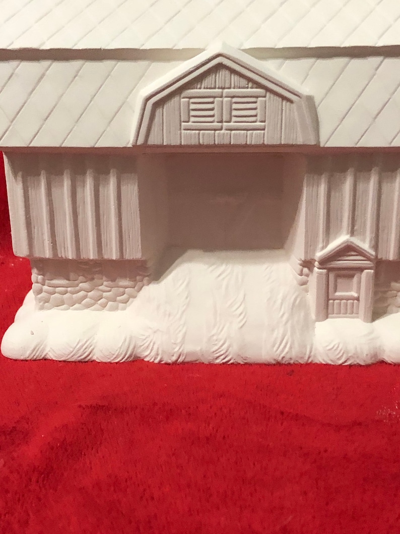 Ceramic Barn with Cobblestone Base Bisque ready to paint | Etsy