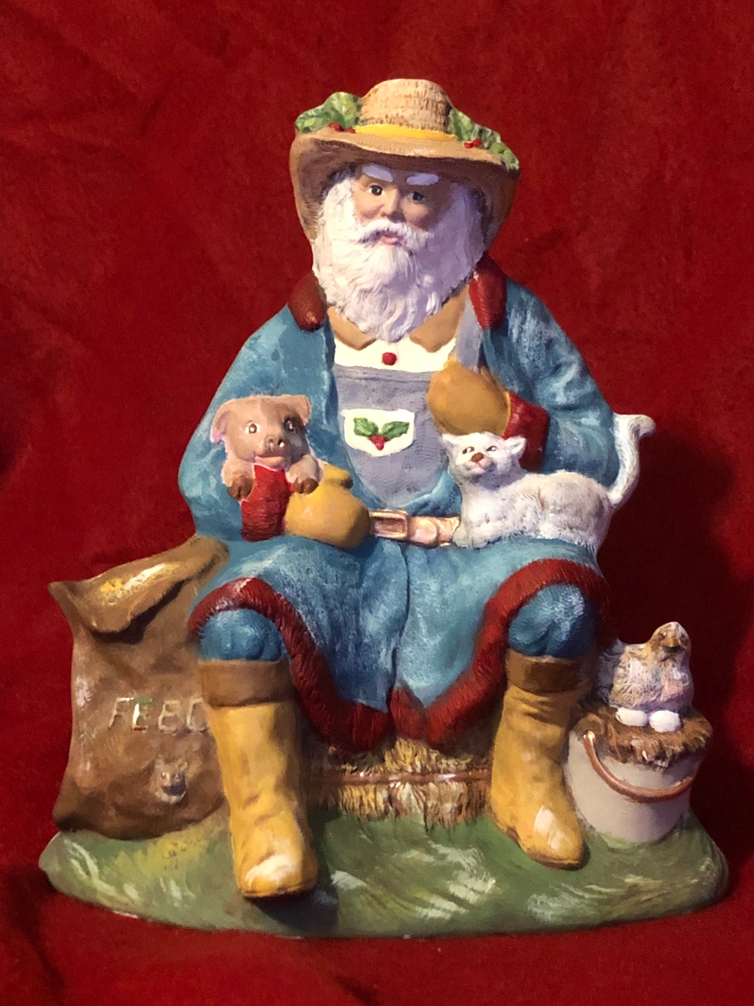 Old World Farmer Santa Claus With a Pig, Cat and Pheasant - Etsy