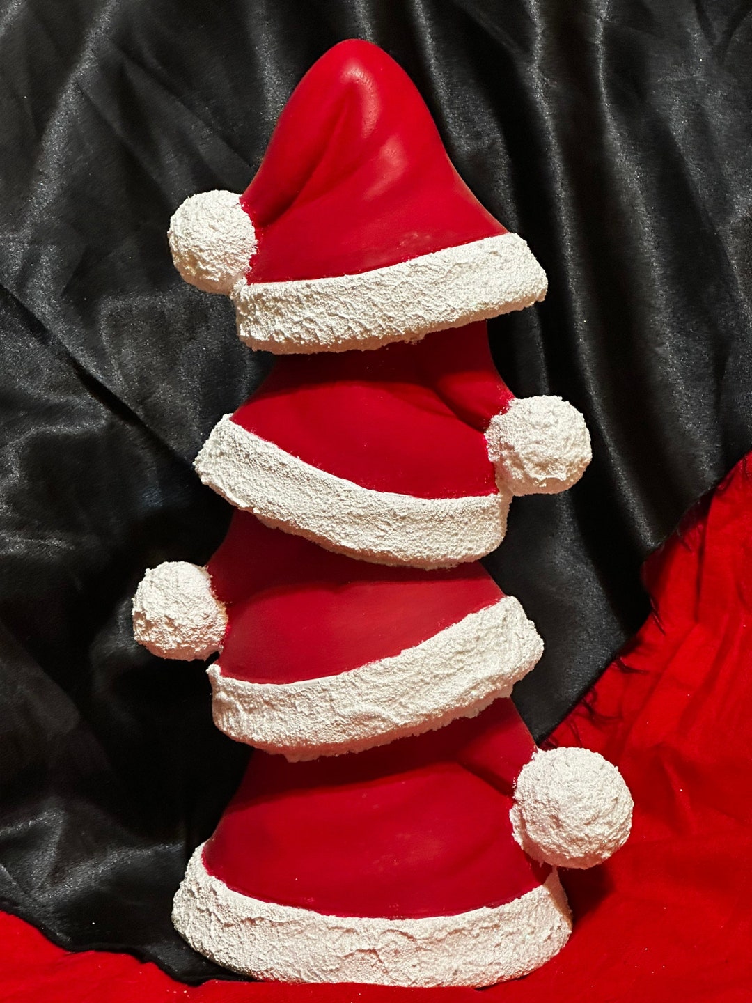 Painted Ceramic Santa Hat Stack With Glitter Fir by - Etsy