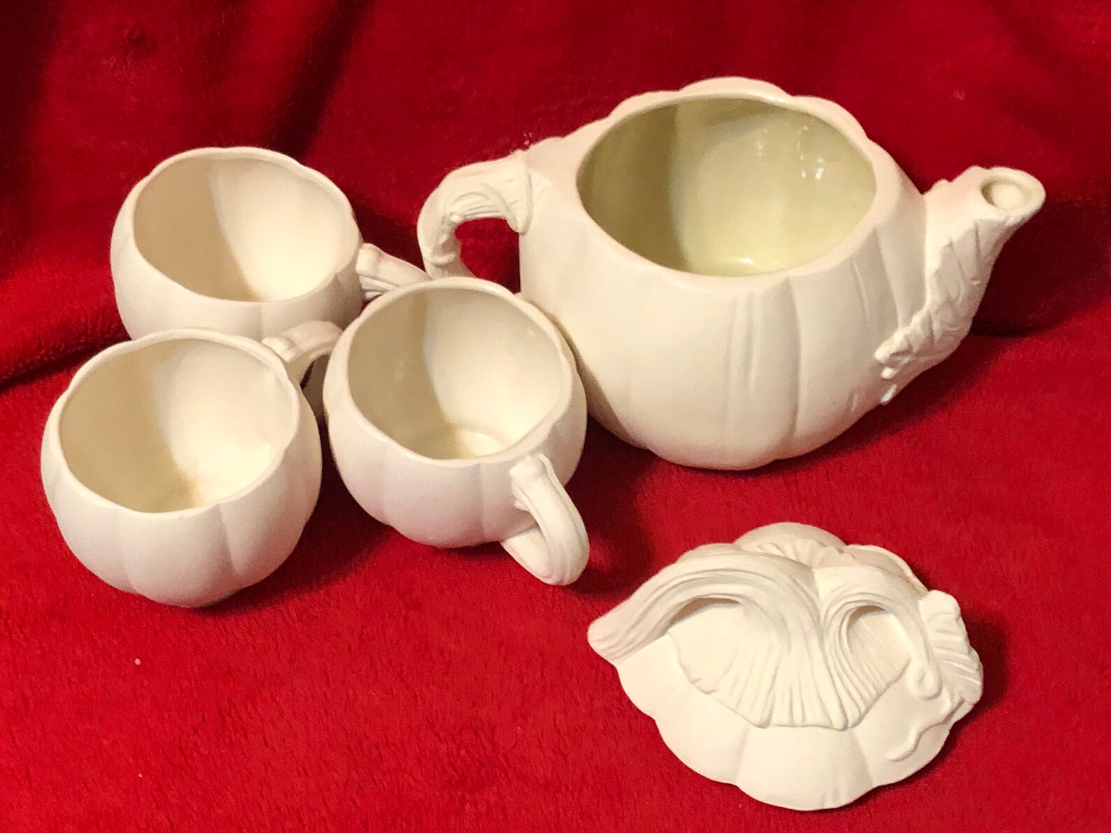Rare 5 Piece Ceramic Pumpkin Pitcher and Cup Set in Bisque - Etsy