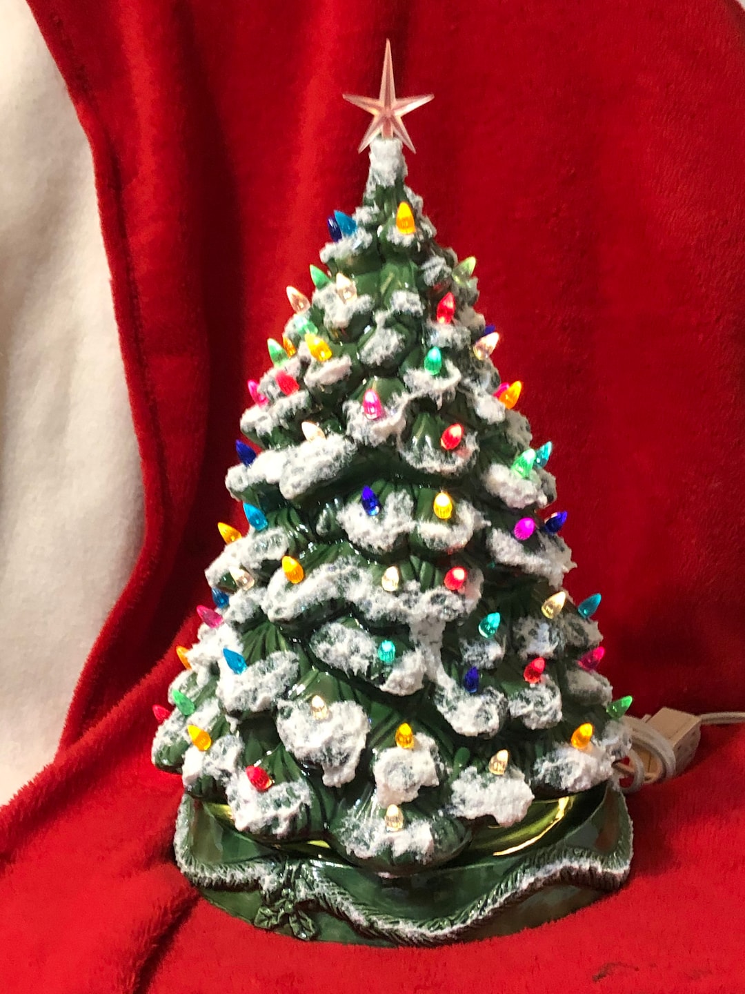 Cramer Molds Green Glazed Christmas Tree With Snow, Multicolor Bulbs ...