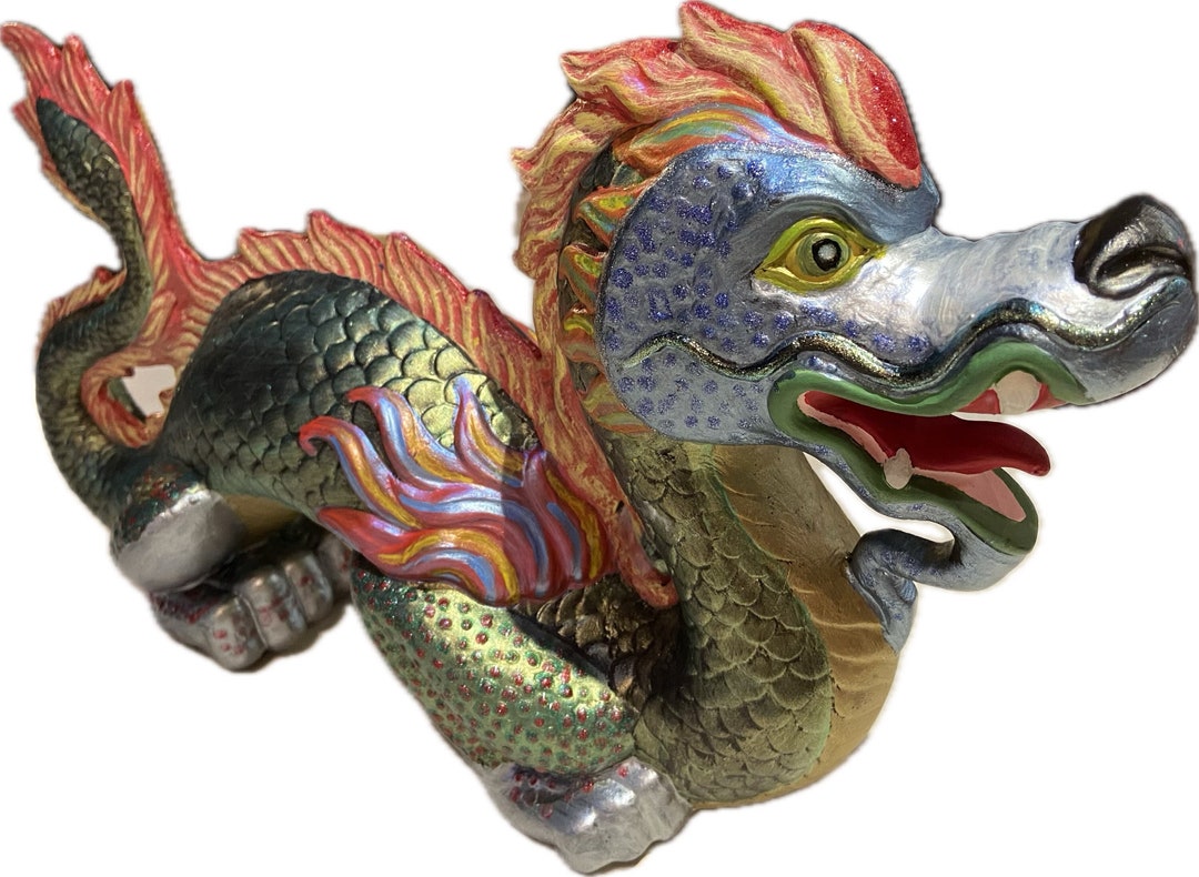 Hand Painted Ceramic Dragon - Chinese Dragon Sculpture - Art Decor for ...