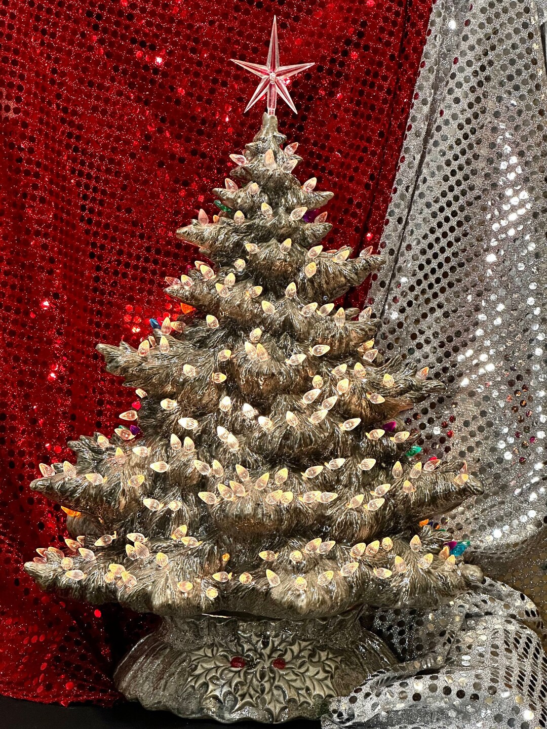 Handcrafted Ornamented Christmas Tree Mother of Pearl Aluminum Fir Tree ...