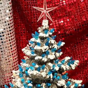 Handmade Aluminum Glazed Ceramic Christmas Tree: Snow-dusted Aqua Bulbs ...