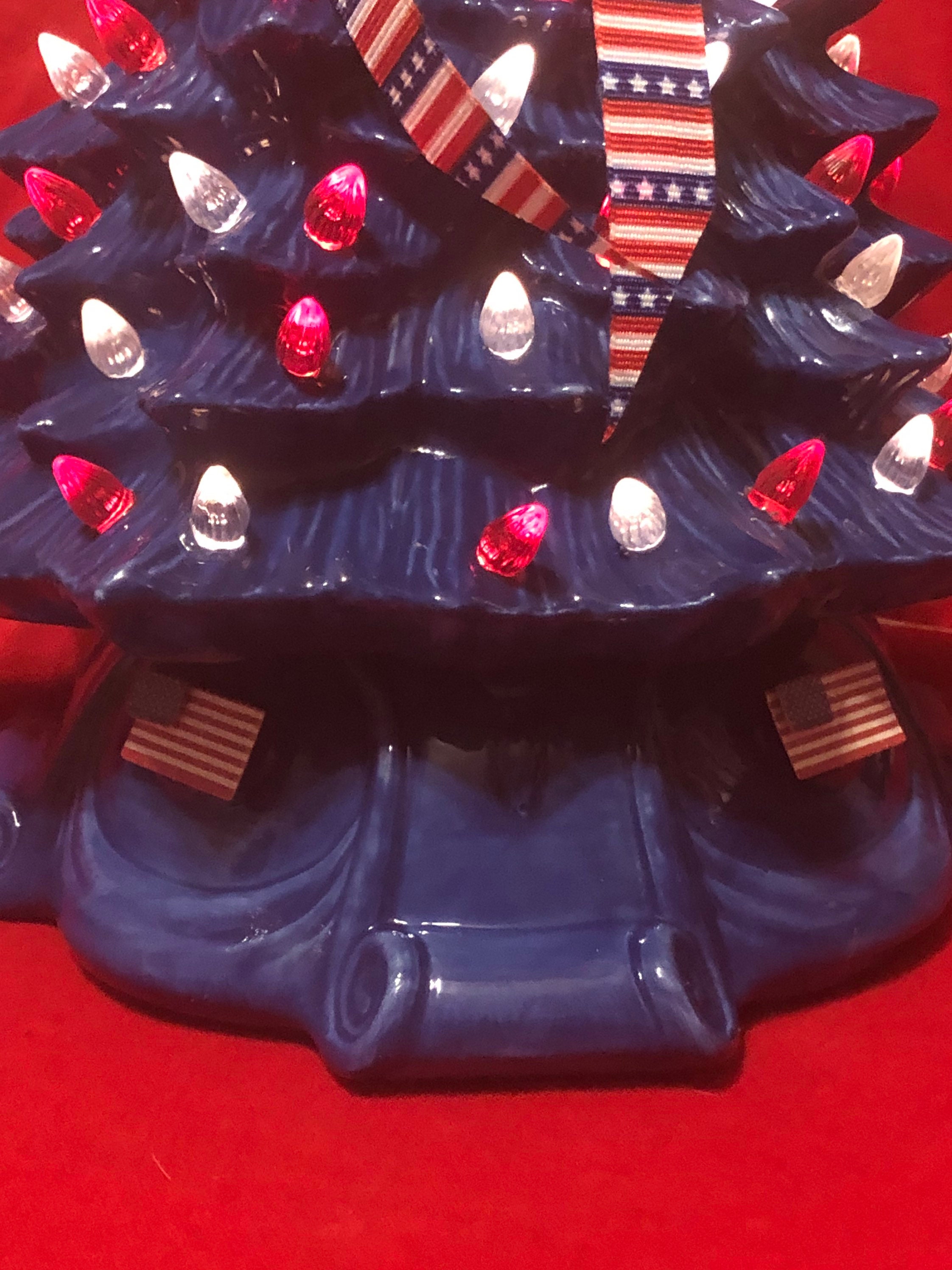 Ceramic Patriotic Ornament Tree with flag ribbon and star on top by ...