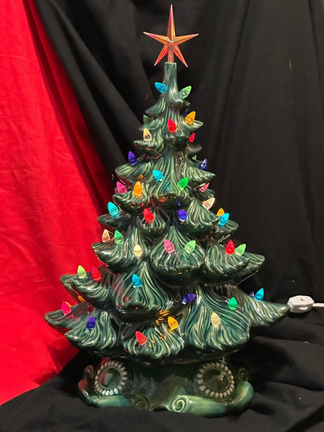 Handcrafted Ceramic Christmas Tree With Star: Multicolor Bulbs, Festive ...