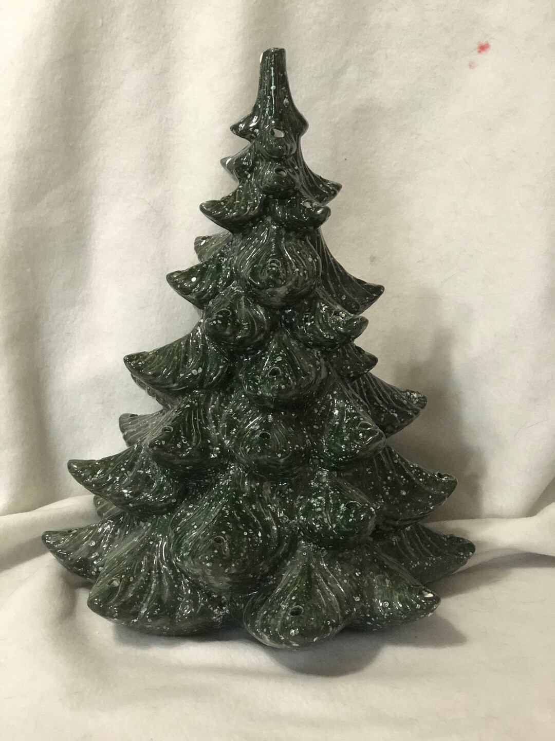Green Glazed Ceramic Christmas Tree With Holes and Base - Etsy