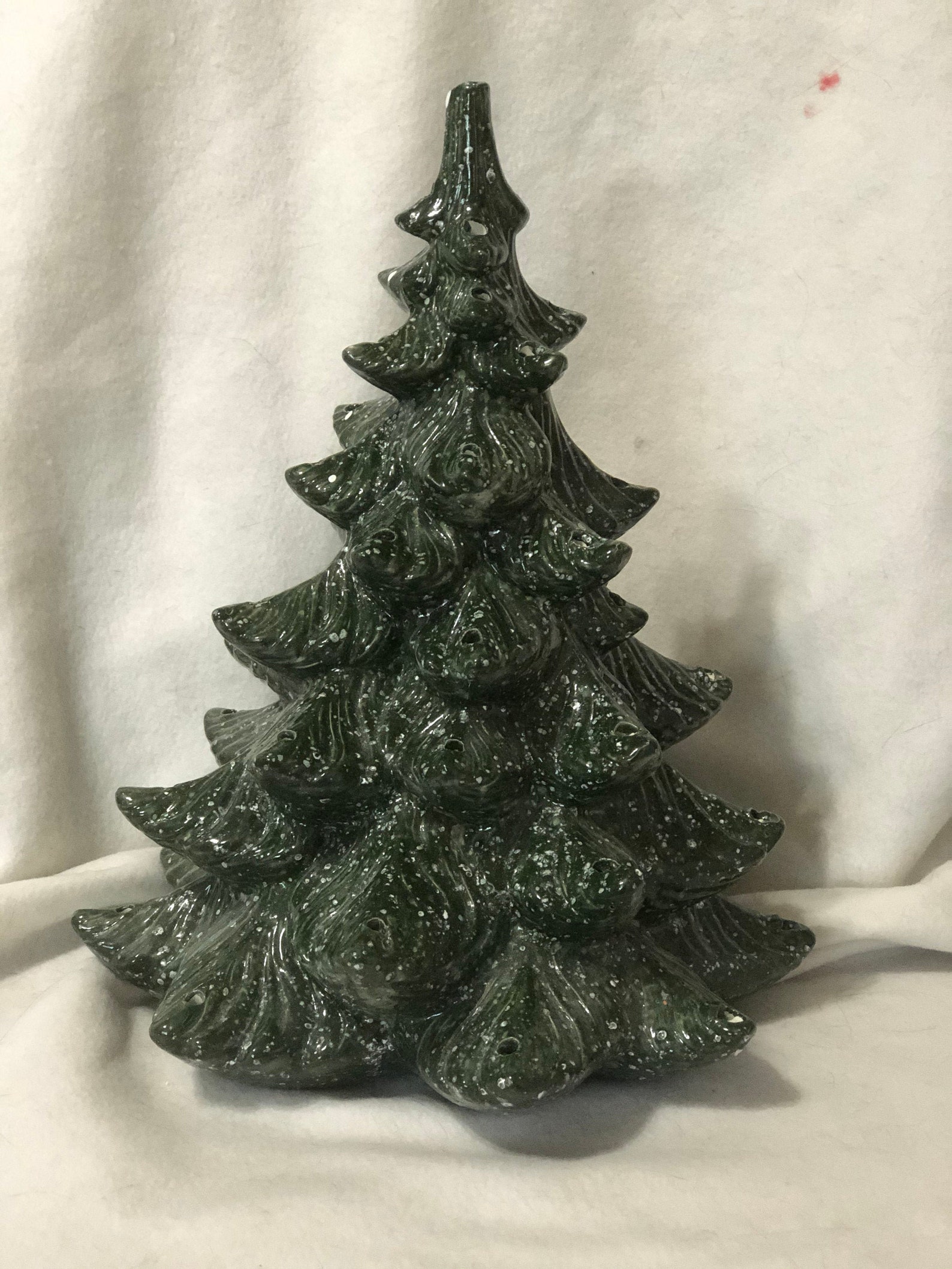 Green Glazed Ceramic Christmas Tree With Holes and Base - Etsy