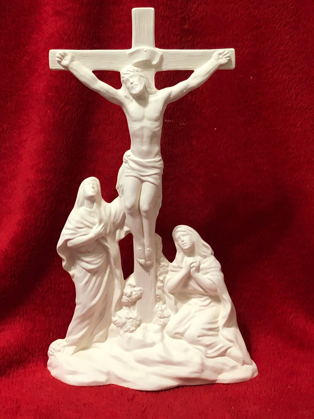Handcrafted Ceramic Crucifixion Sculpture: Religious Centerpiece (10 1/ ...
