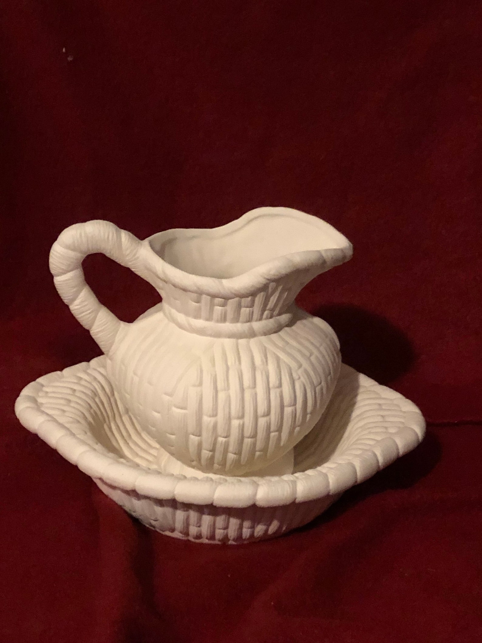 Rare Vintage 2 Piece Ceramic Pitcher and Bowl Set in bisque | Etsy