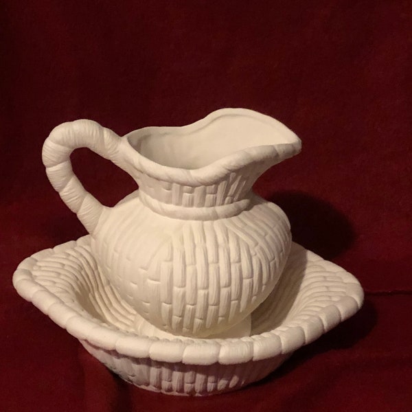 Ceramic Bisque Pitcher and Bowl - Etsy