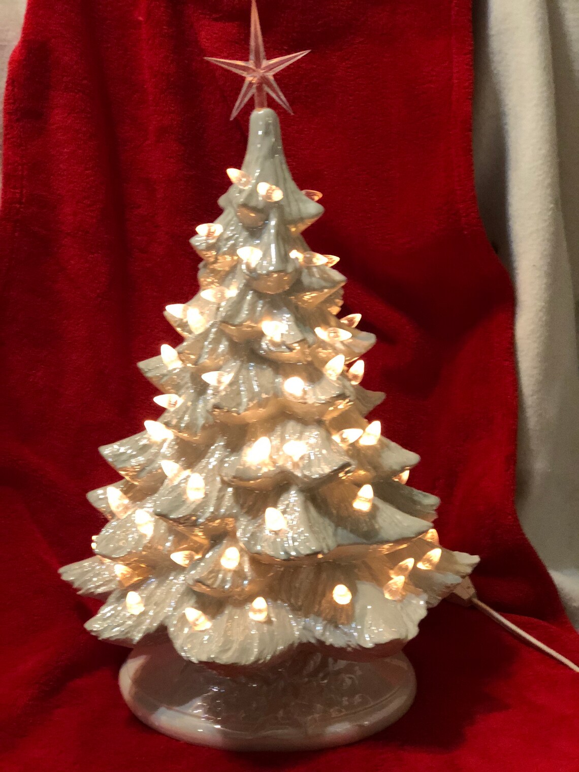 Handmade Pearl White Ceramic Christmas Tree With Star Topper (20 Inch ...