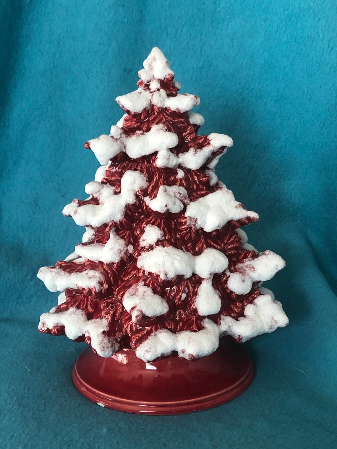 Small Red Glazed Frazier Fir With Non Fired Snow and Clear - Etsy