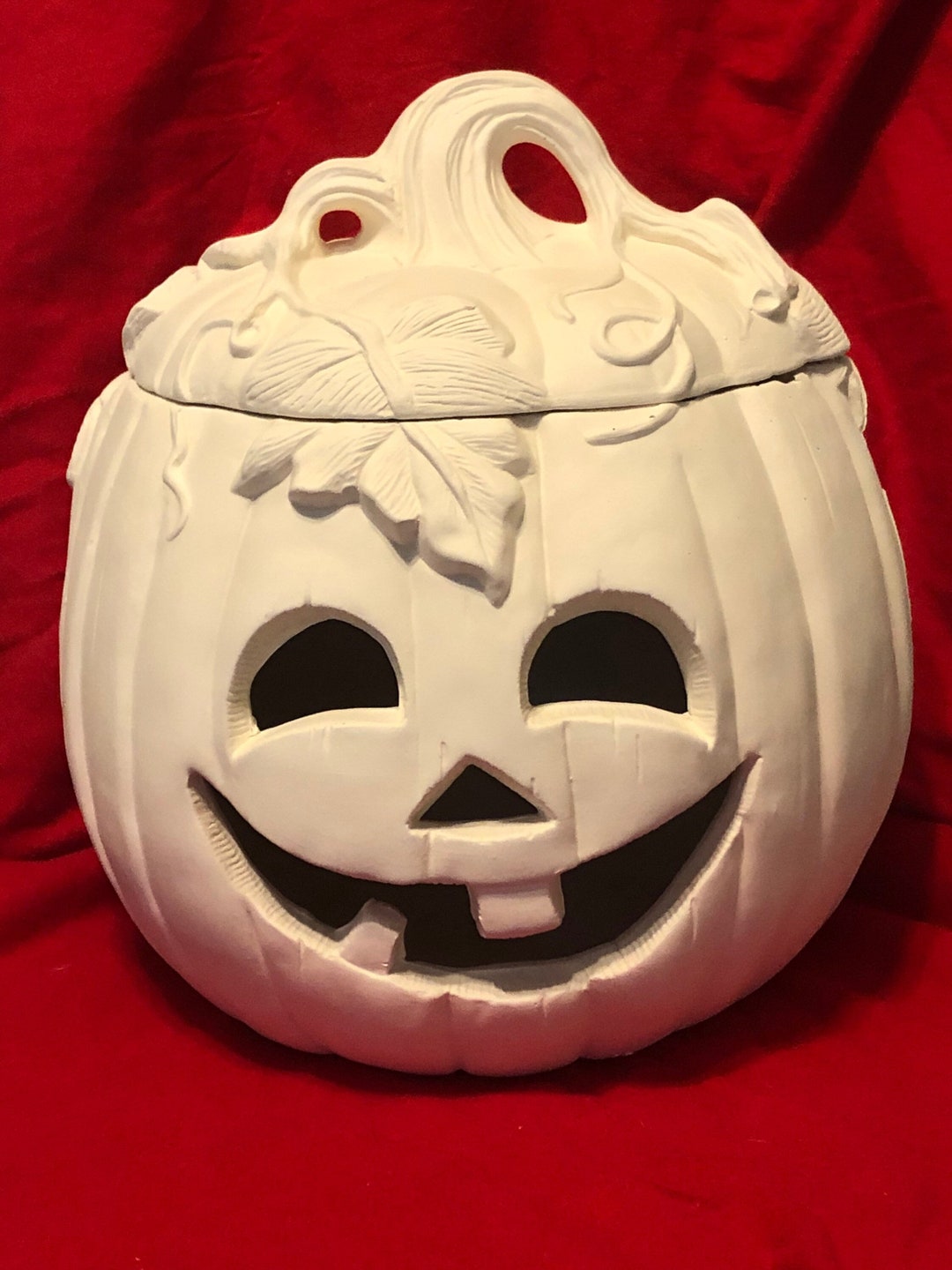 Large Ceramic Pumpkin With Face Cut Out and Lid in Bisque Ready to ...