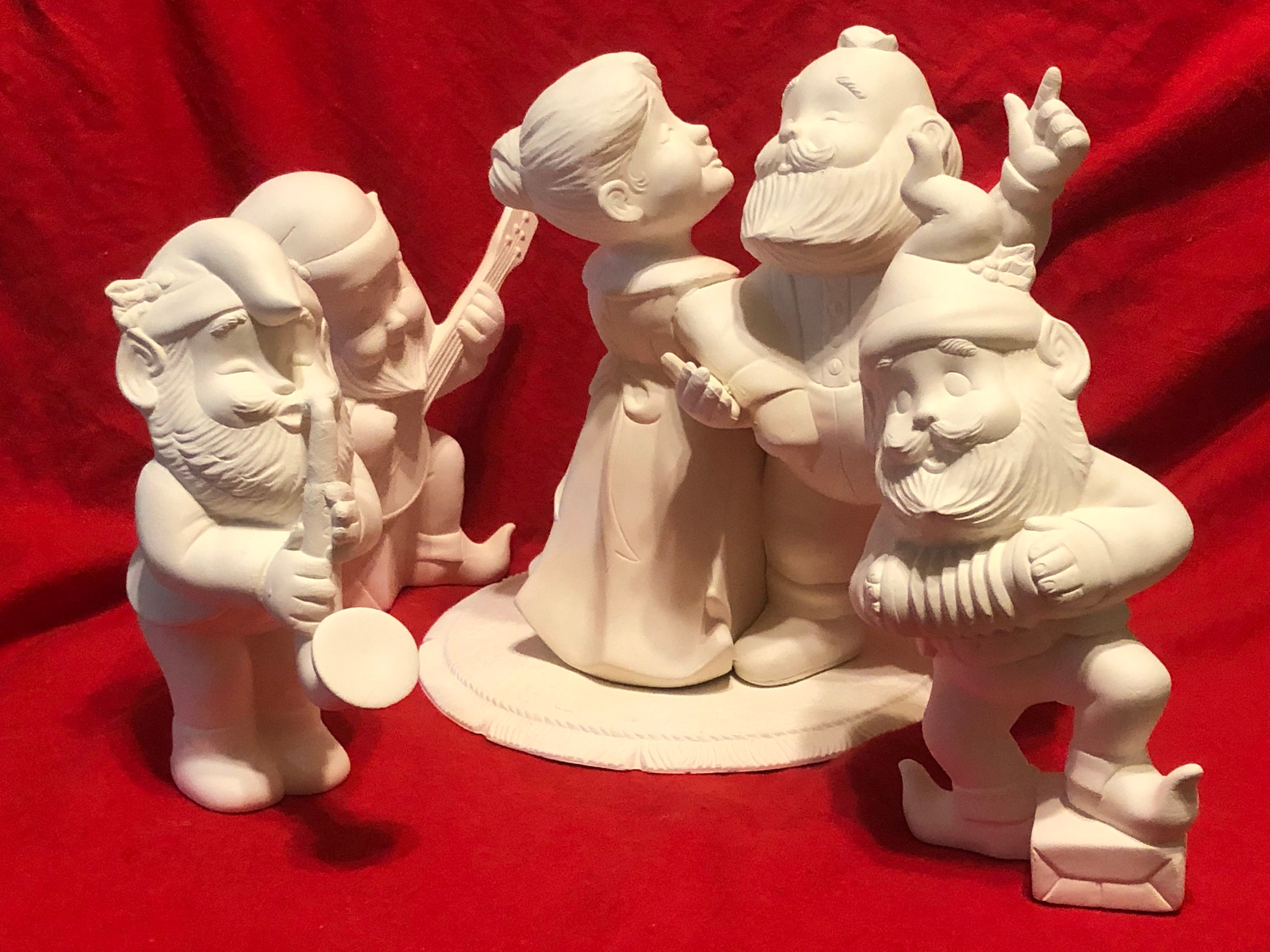 Very Rare 5 Piece Set of a Christmas Elf Playing instruments in ceramic ...