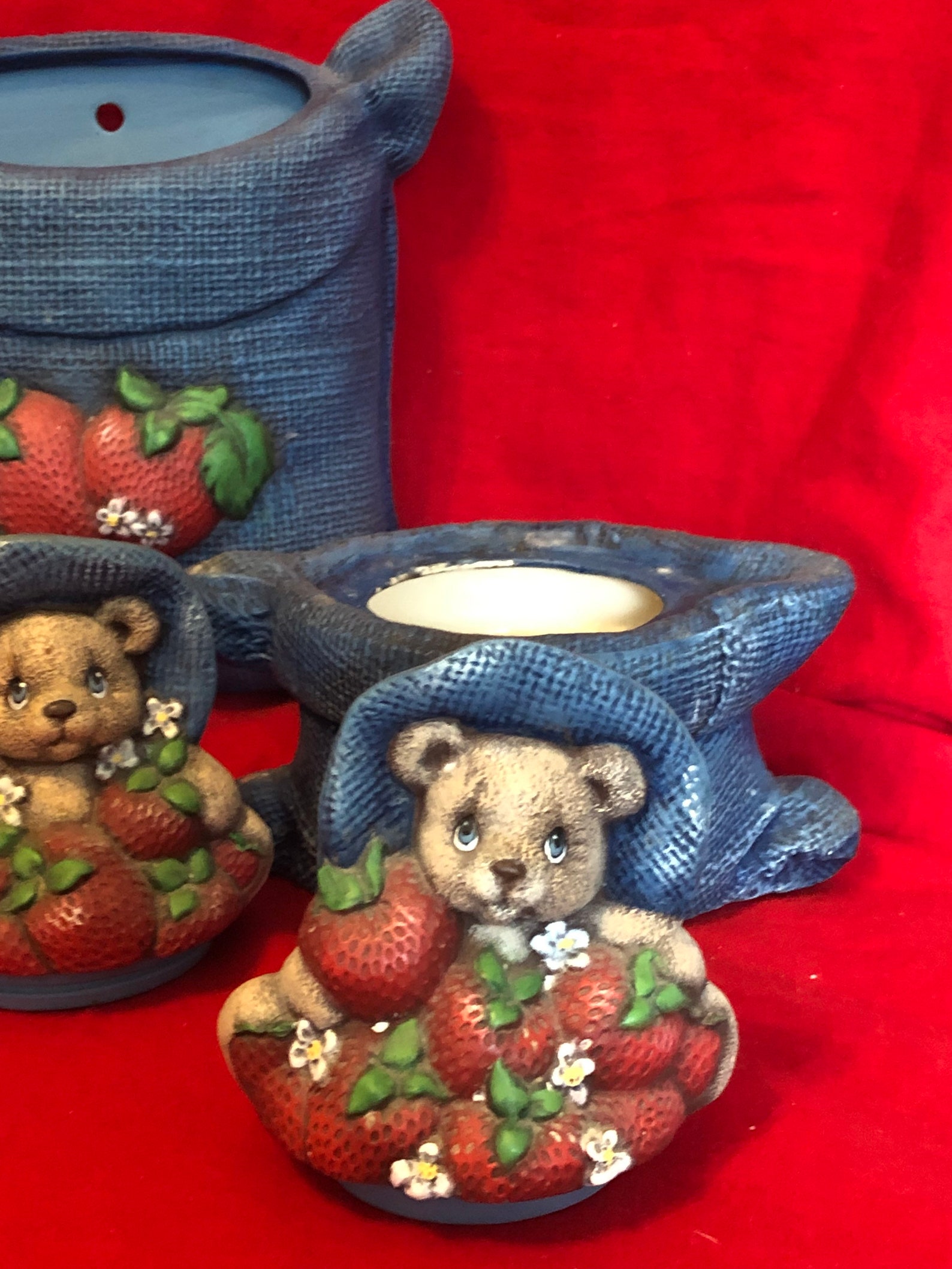 Ceramic 5 Piece Burlap Containers With Strawberries and Bear Tops With ...