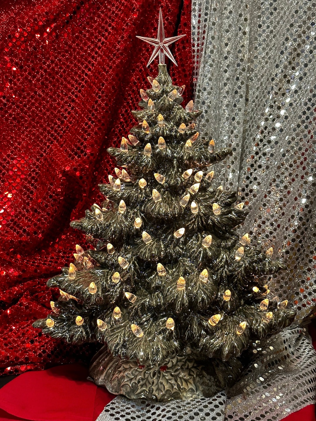 Handcrafted Ornamented Xmas Tree - Heavy Metal Gray Ceramic Christmas ...