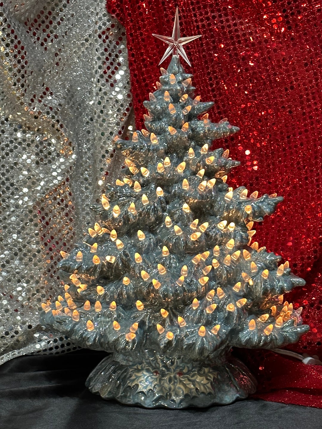 Star-topped Tree - Handcrafted Ornamented Xmas Tree and Base - Aluminum ...