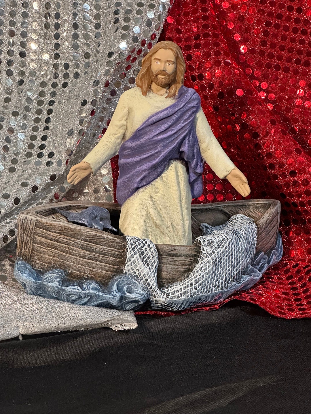 Custom Painted 3 Piece Jesus in the Fishing Boat With Fish by - Etsy