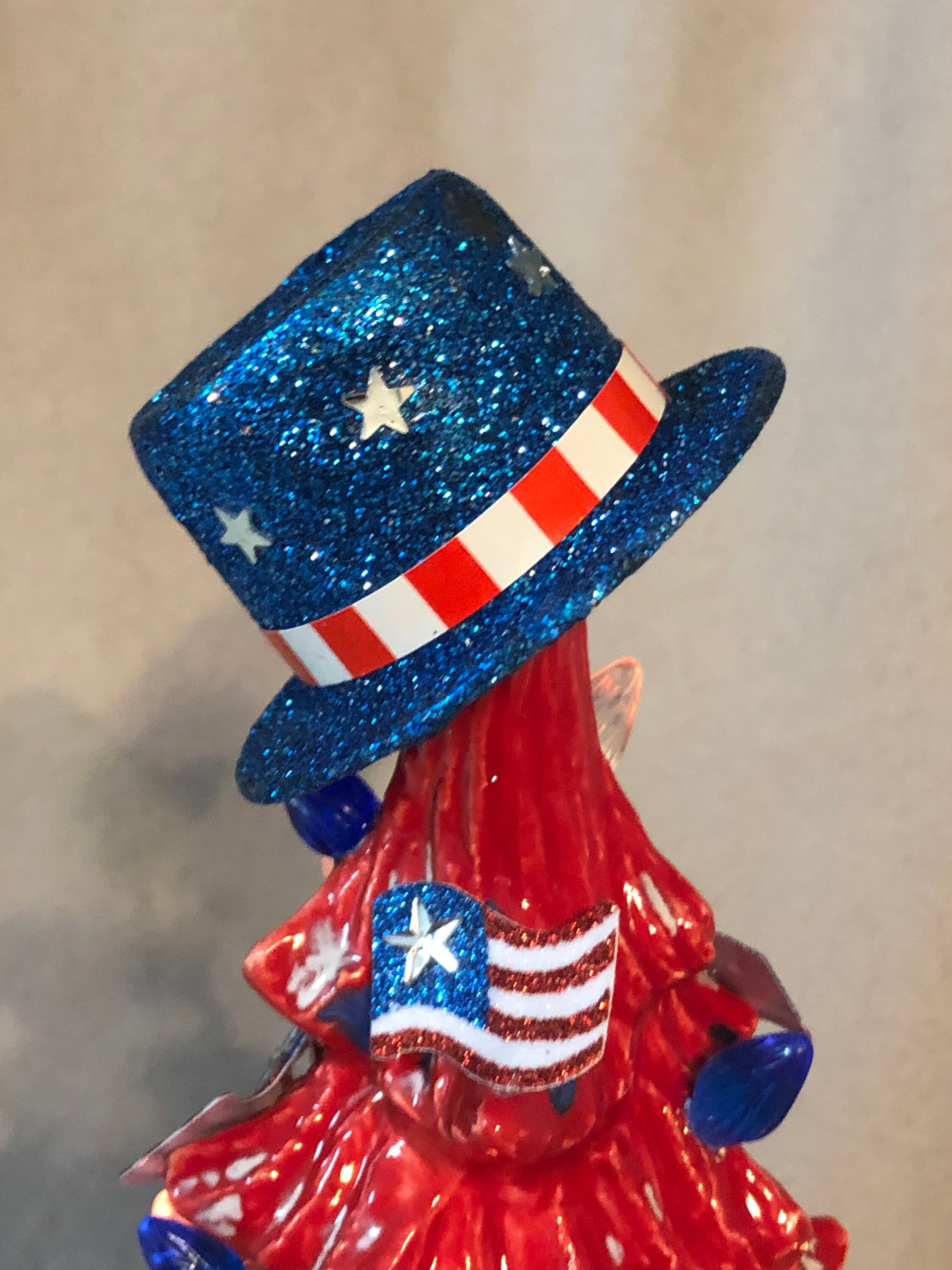 Red Glazed Ceramic Independence Day Tree with blue and white flecks ...