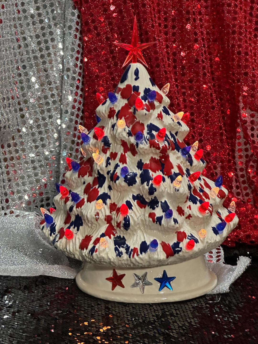 Patriotic Ceramic Ornament Tree: Handcrafted 4th of July Decor ...