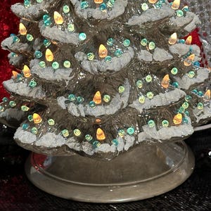 Snow-dusted Christmas Tree and Base - Handcrafted Ornamented Xmas Tree ...