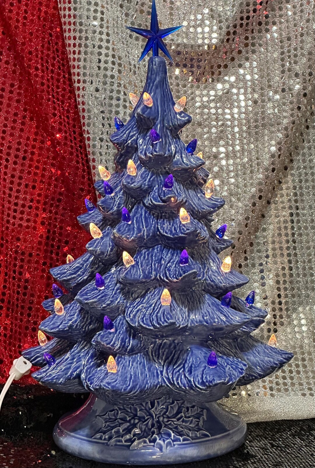 Handmade Glazed Ceramic Christmas Tree: Sapphire Blue Star Topper (19 ...