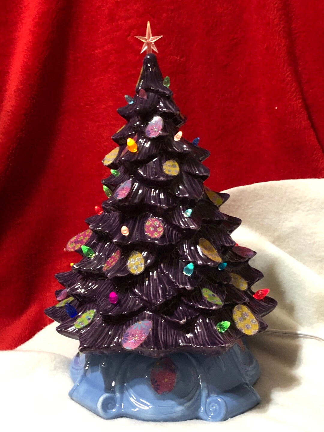 Glazed Ceramic Easter Tree and Base With Multicolor Bulbs and - Etsy