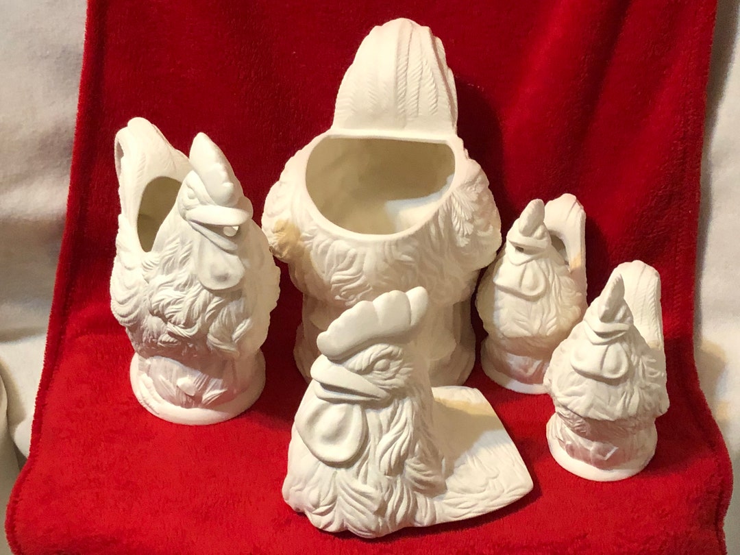 6 Piece Ceramic Chicken Cookie Jar, Pitcher, Sugar Container and ...