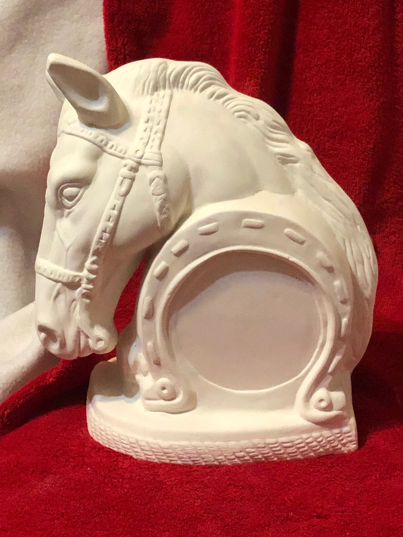 Ceramic Horse with horseshoe in bisque ready to paint | Etsy