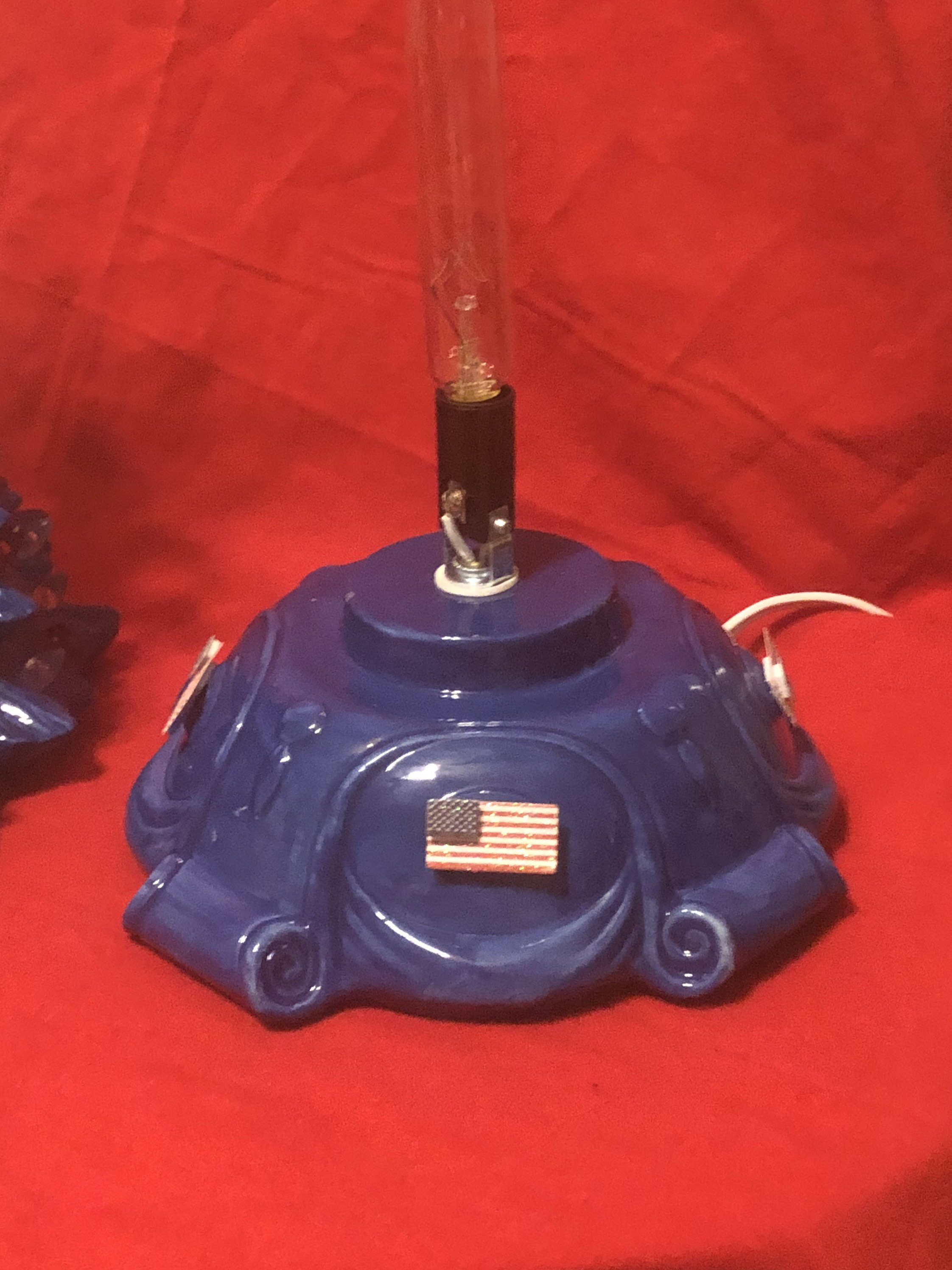 Ceramic Patriotic Ornament Tree with flag ribbon and star on top by ...