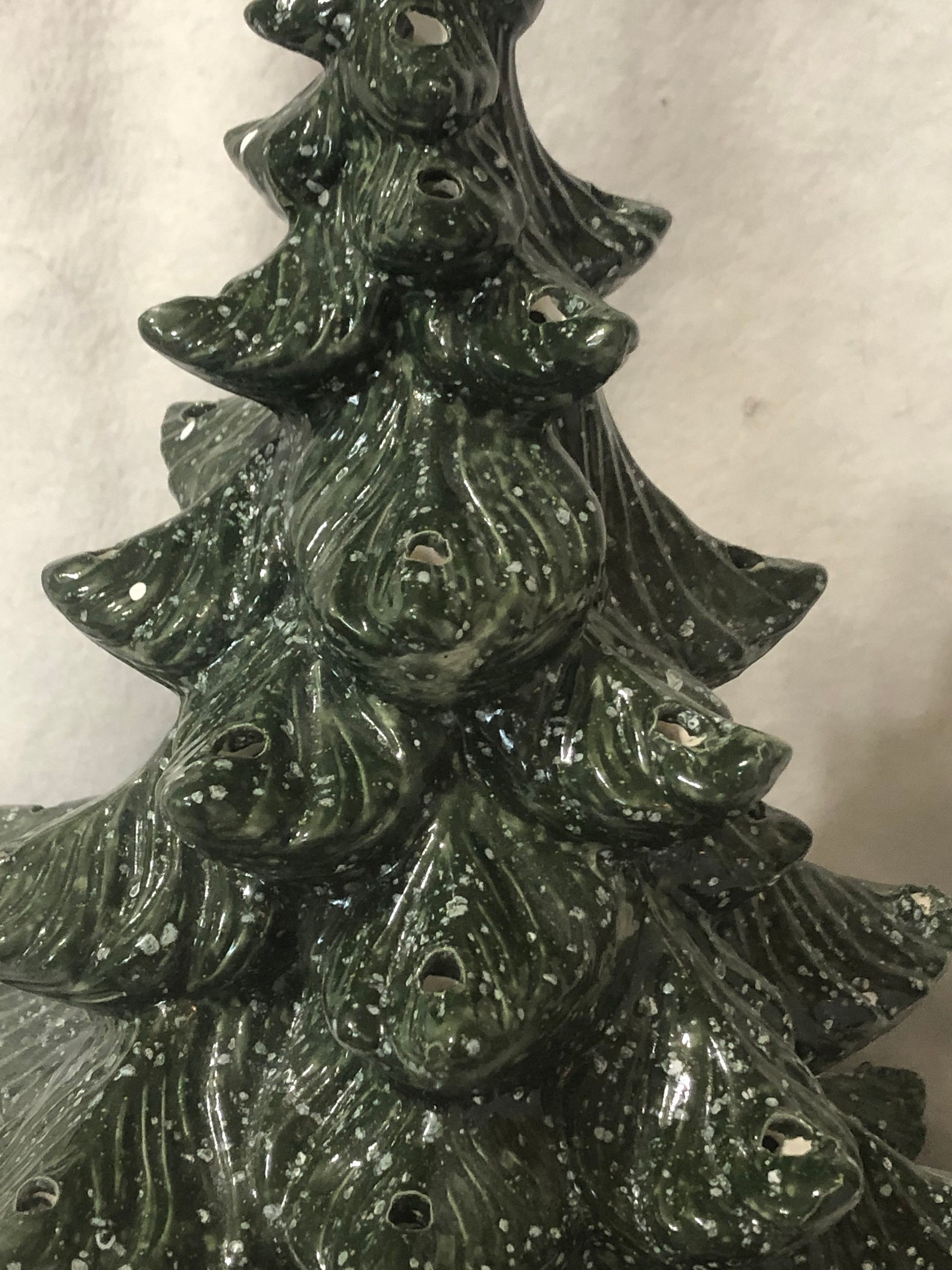 Green Glazed Ceramic Christmas Tree With Holes and Base - Etsy