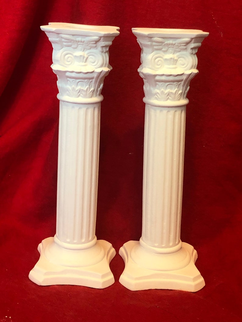 Set of 2 Ceramic Vintage Column Taper Candle Holders in Bisque - Etsy