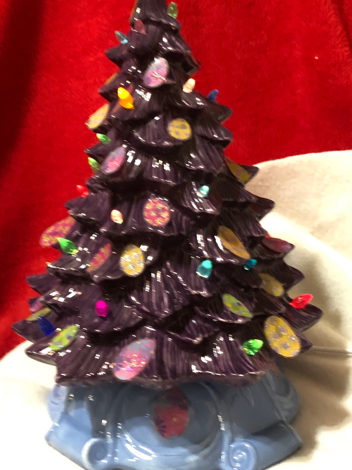 Glazed Ceramic Easter Tree and Base with multicolor bulbs and | Etsy