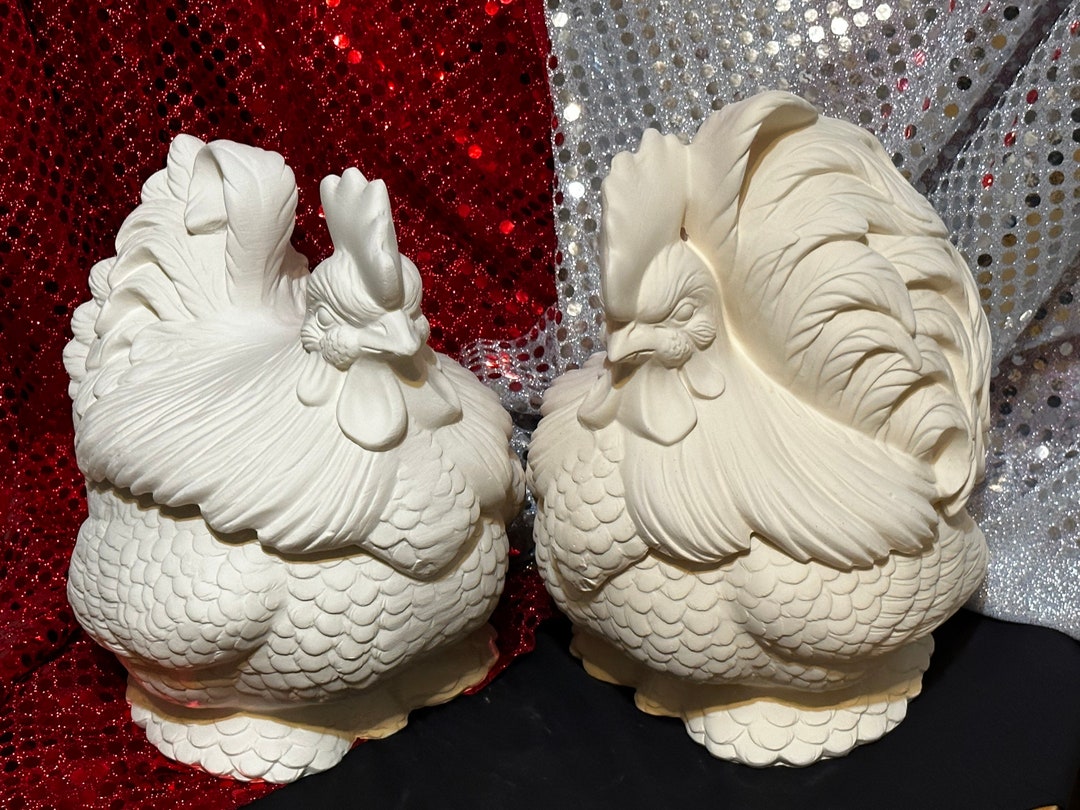 Rare Atlantic Molds Rooster and Hen Cookie Jar Set: Handmade Ceramic ...