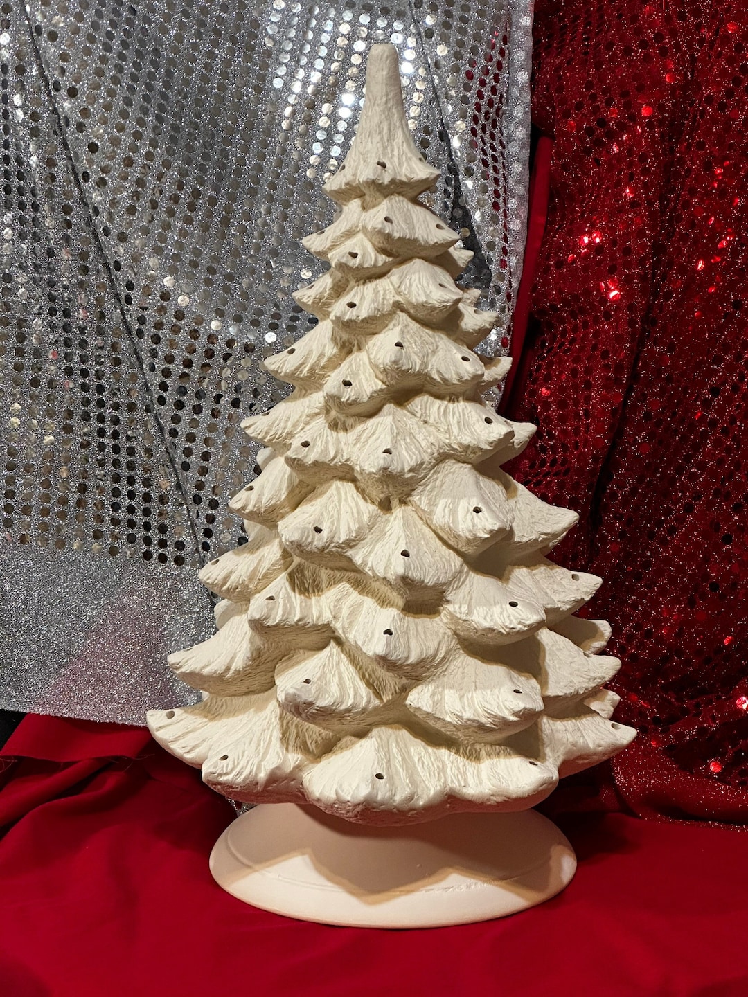 Handmade Ceramic Bisque Christmas Tree With Light Holes - DIY Festive ...