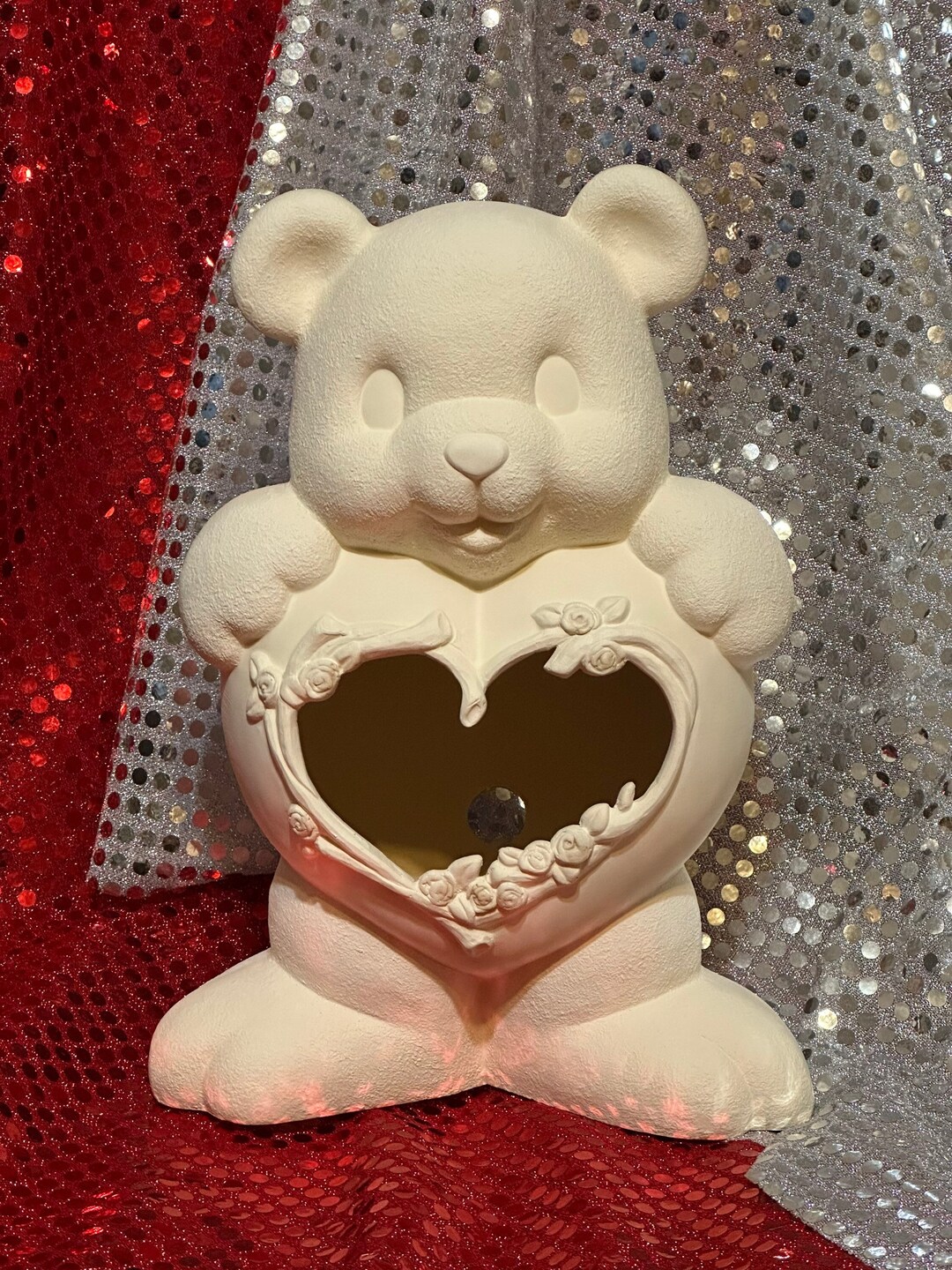 Ceramic Heart Bear: Bisque Ready to Paint, Light Cutouts (12x8) - Etsy