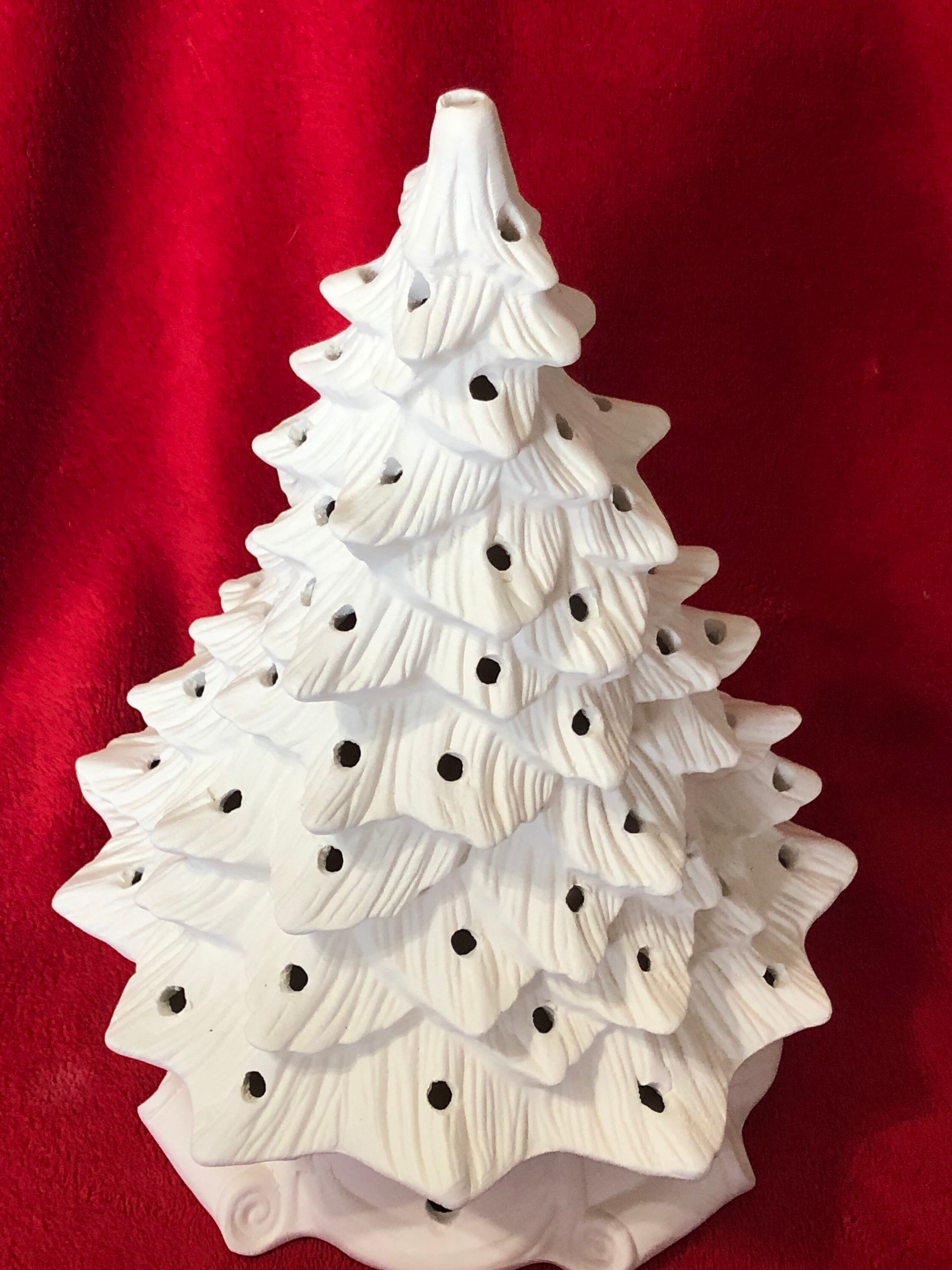 Small Christmas Tree in ceramic bisque with holes for bulbs and lights